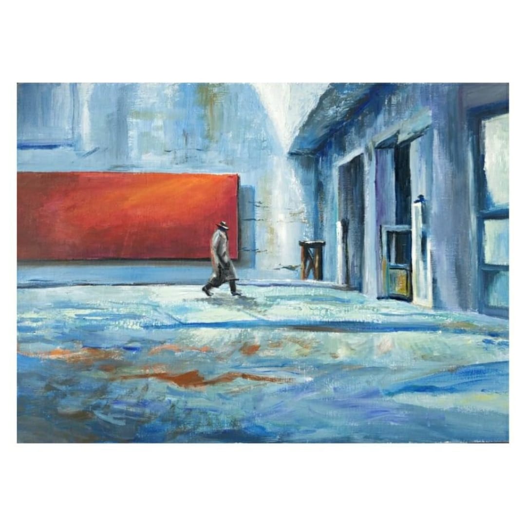 Modern Minimalist Blue Red Wall Art for Living Room - Etsy