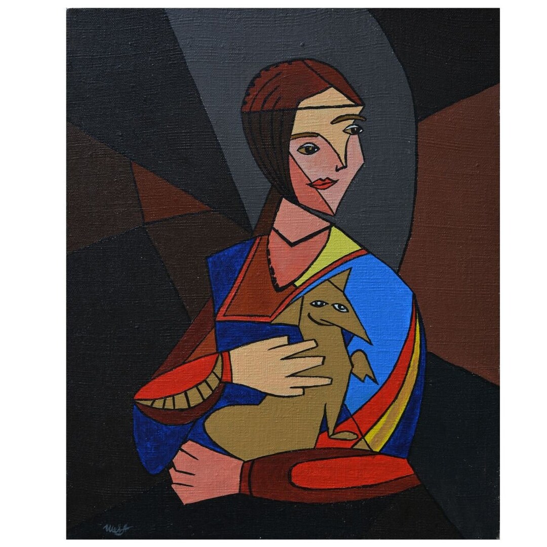 Lady With an Ermine Bright Funny Whimsical Fine Art on Canvas 100% Hand ...