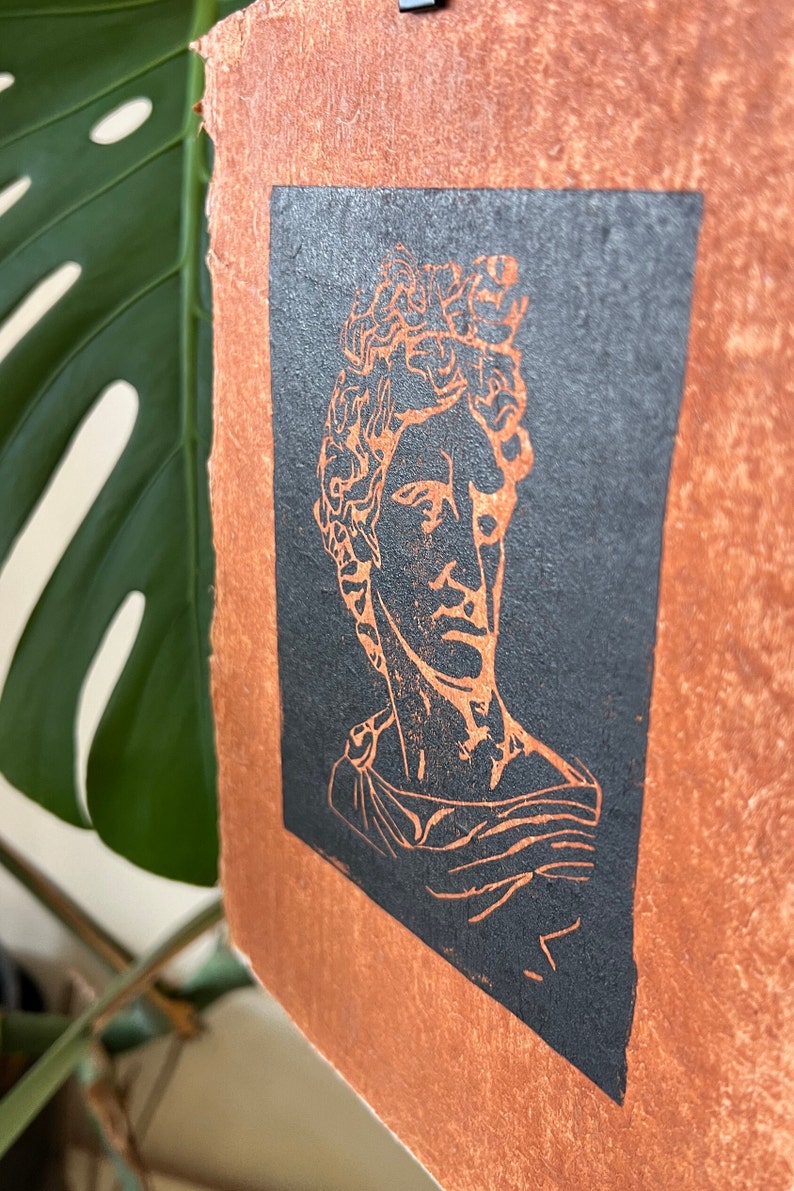 David Statue Portrait Original Linocut Handprinted Portrait With Black ...