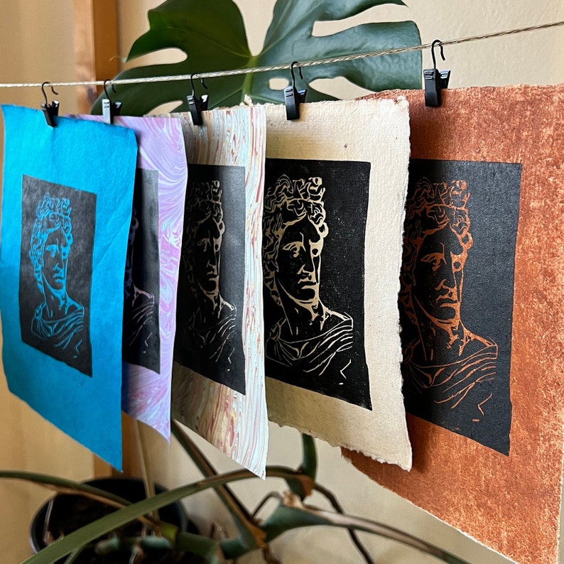 David Statue Portrait Original Linocut Handprinted Portrait With Black ...