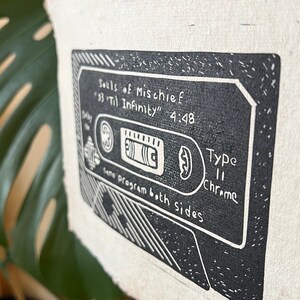 Retro Cassette Tape Linocut Print Portrait With Blank Ink on Handmade ...