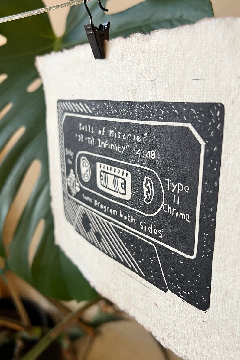Retro Cassette Tape Linocut Print Portrait With Blank Ink on - Etsy