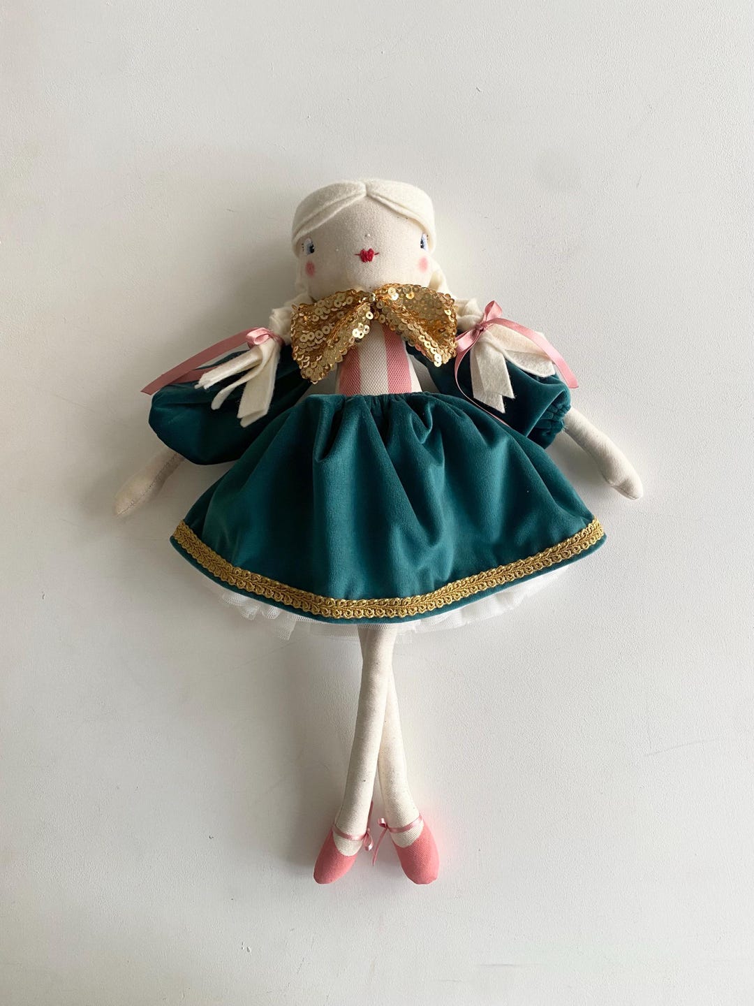 Beautiful Handmade Standard Size Doll, Ivory Hair, Blue Eyes in Teal ...