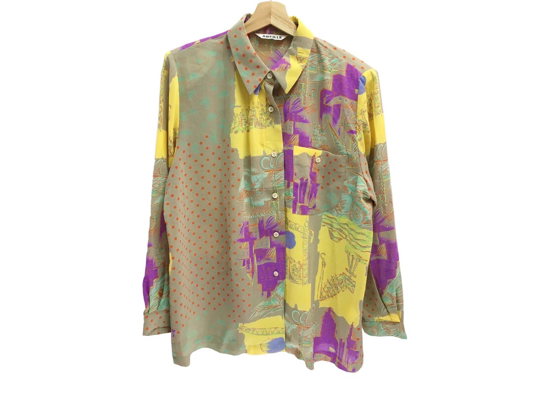 Vintage Abstract Multicolour Shirt Women Abstract Shirt Size M - Etsy