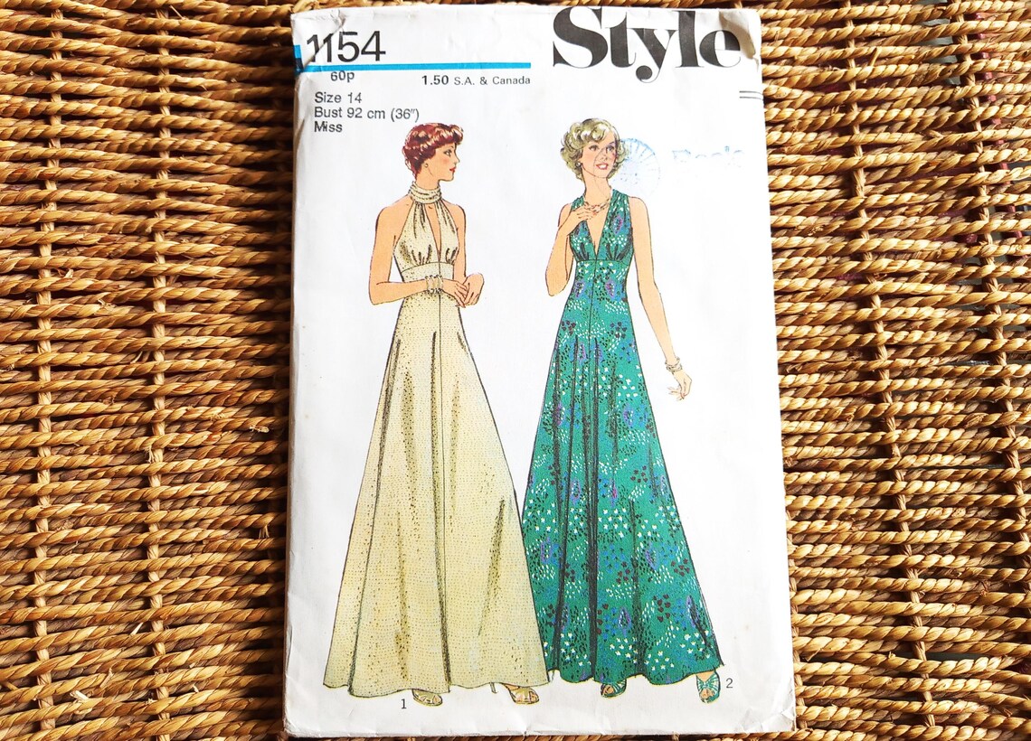 1970s Style Sewing Pattern 1154 Size 14 Bust 36 Glamorous Long Dress ...