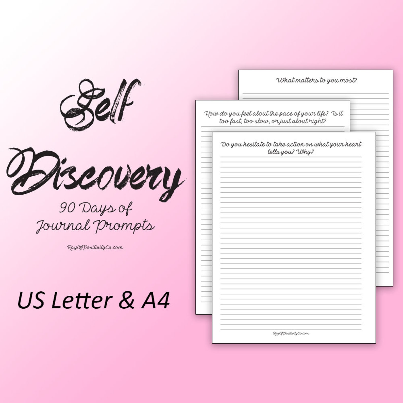 Self Discovery Printable - 90 Days of Journal Prompts - US Letter - A4 ...