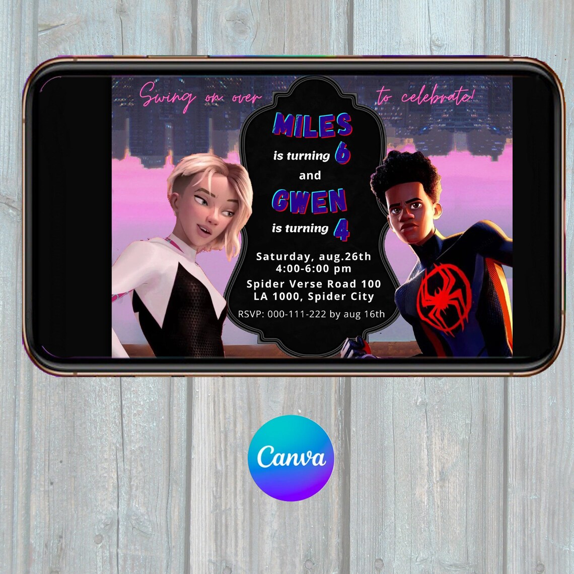 Spider Verse Editable Sibling Birthday Party Invitation Template, Miles ...