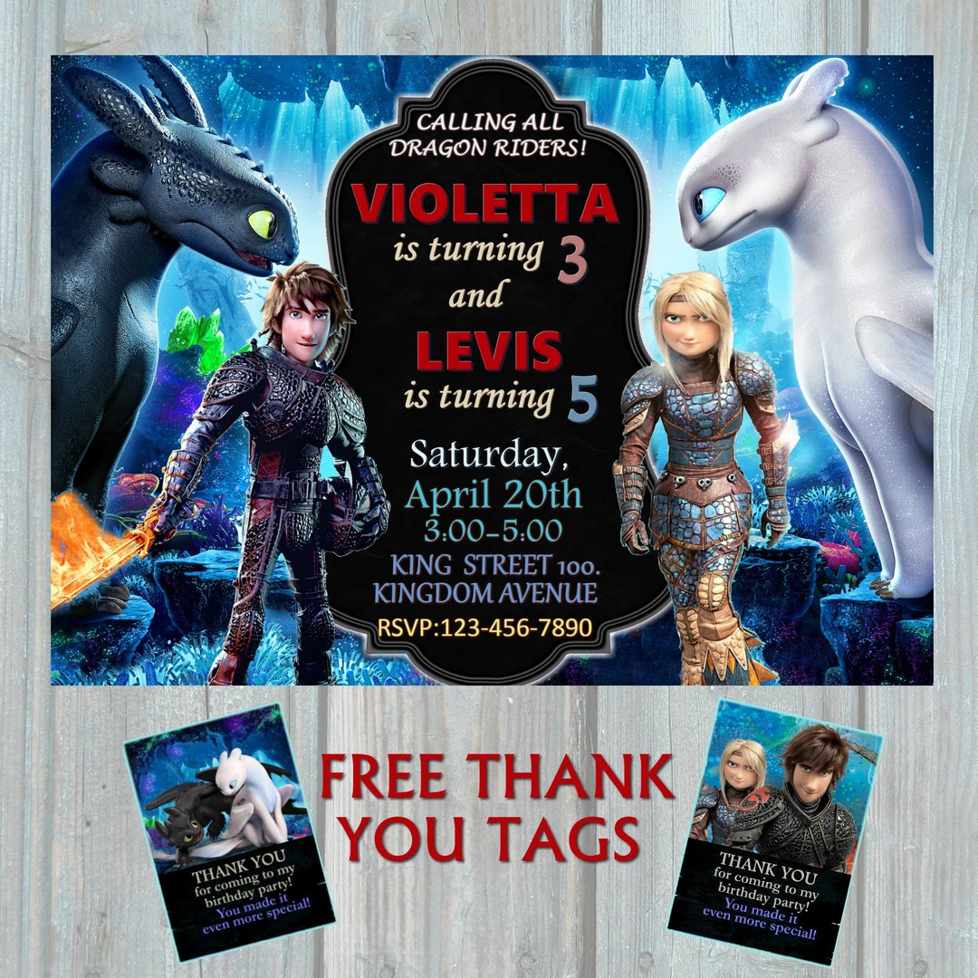 How to Train Your Dragon Sibling Birthday Invitation, Toothless Invite ...