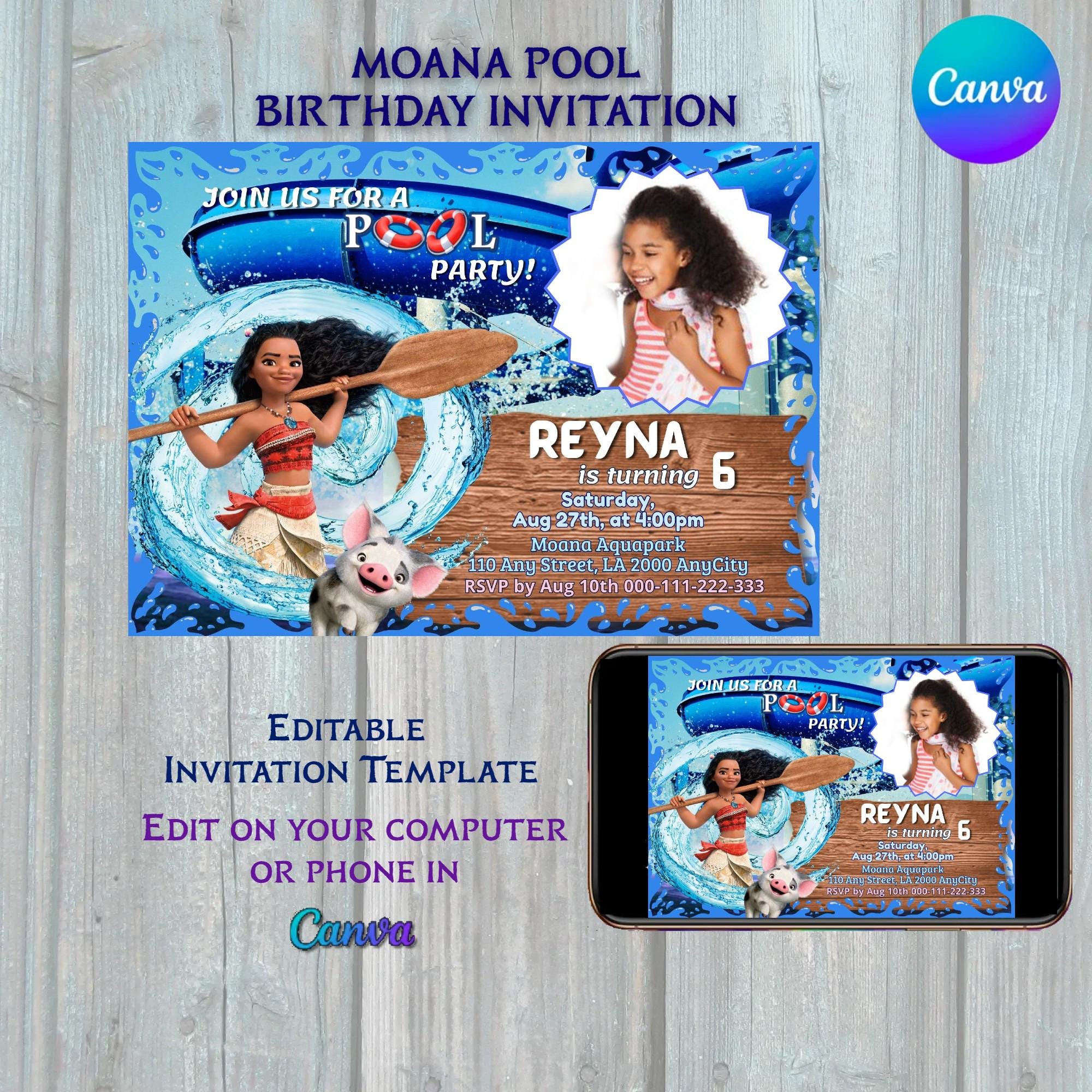 Moana Pool Birthday Invitation Template: Editable Waterslide Design - Etsy