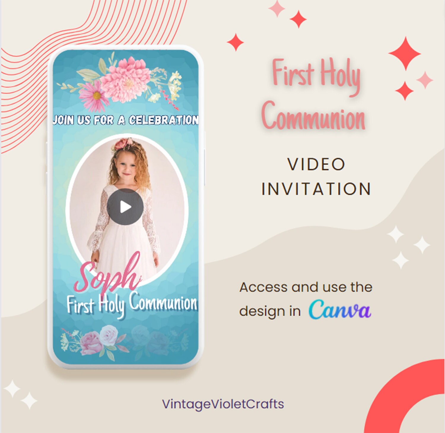 First Holy Communion Video Invitation With Photo, Baptism Invitation - Etsy