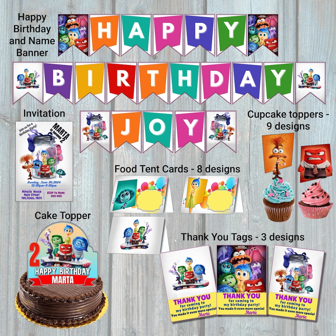 Inside Out 2 Birthday Package, Set of Birthday Banner, Invitation ...