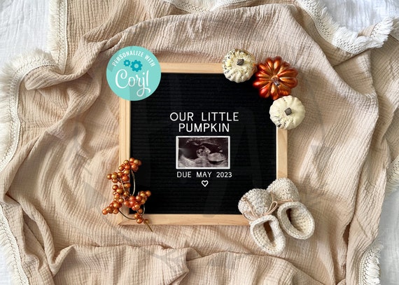 Little Pumpkin Coming Soon Baby Announcement Sign On A Rustic White ...