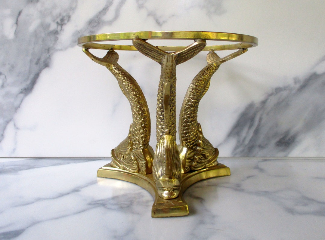 Vintage 6.75"t Brass Three Sculpted Koi Fish Stand,bowl, Sphere,orb ...