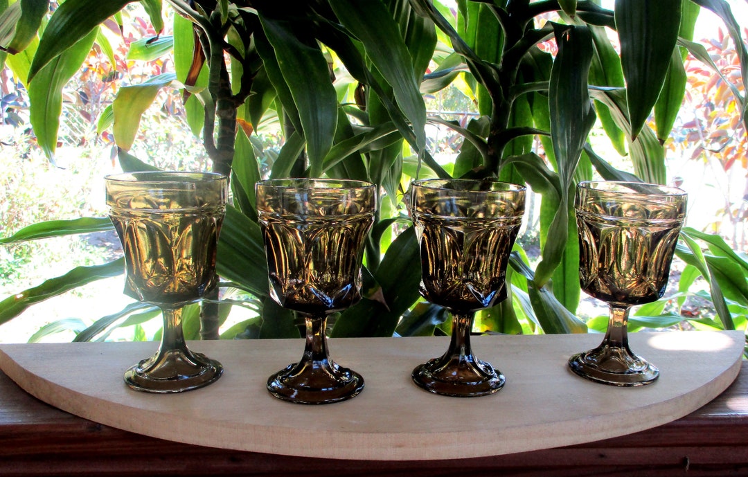Vintage 4 Coffee Brown Glass Goblets,anchor Hocking 7 Oz Wine Goblets ...