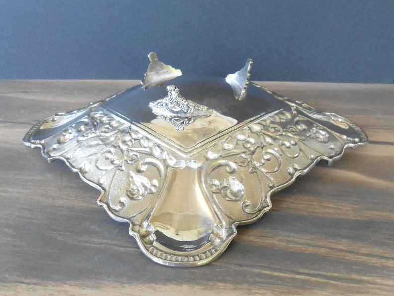 Vintage Silver Plated Square Bowlembossed Footed Silver Plate - Etsy