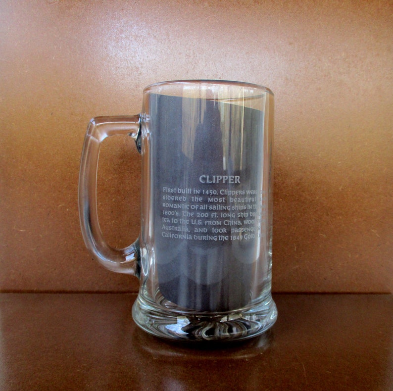 Vintage Etched Clipper Ship Glass Beer Mug, Nautical Stein - Etsy