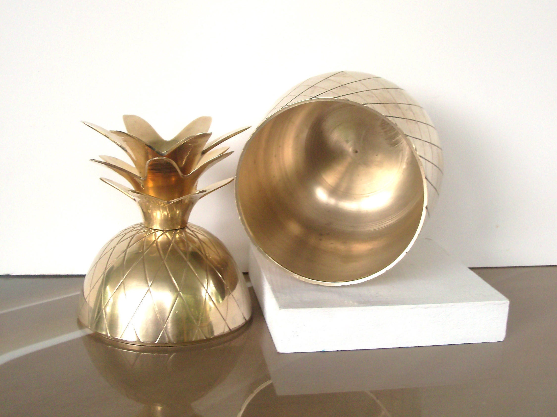 Vintage Solid Brass Pineapple Container, 8" Brass Pineapple Box, Brass ...