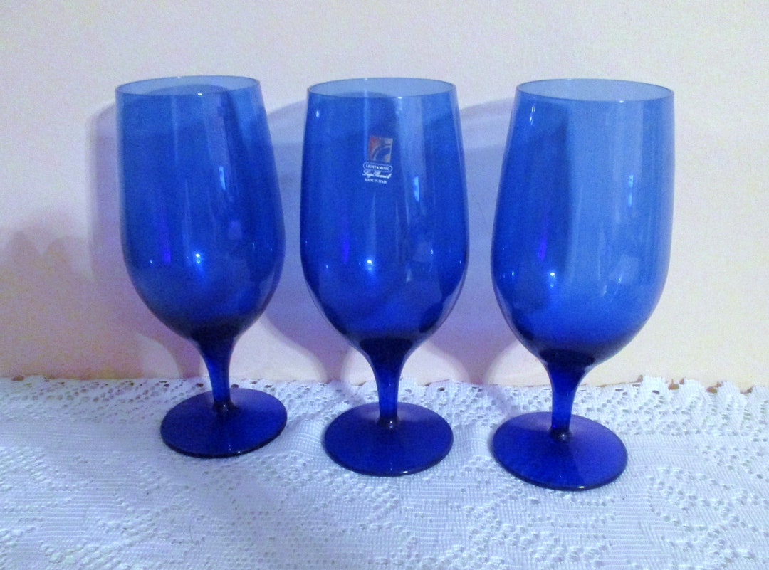 Vintage 3 Cobalt Blue Glass Goblets,16 Oz Beverages Glasses,large ...