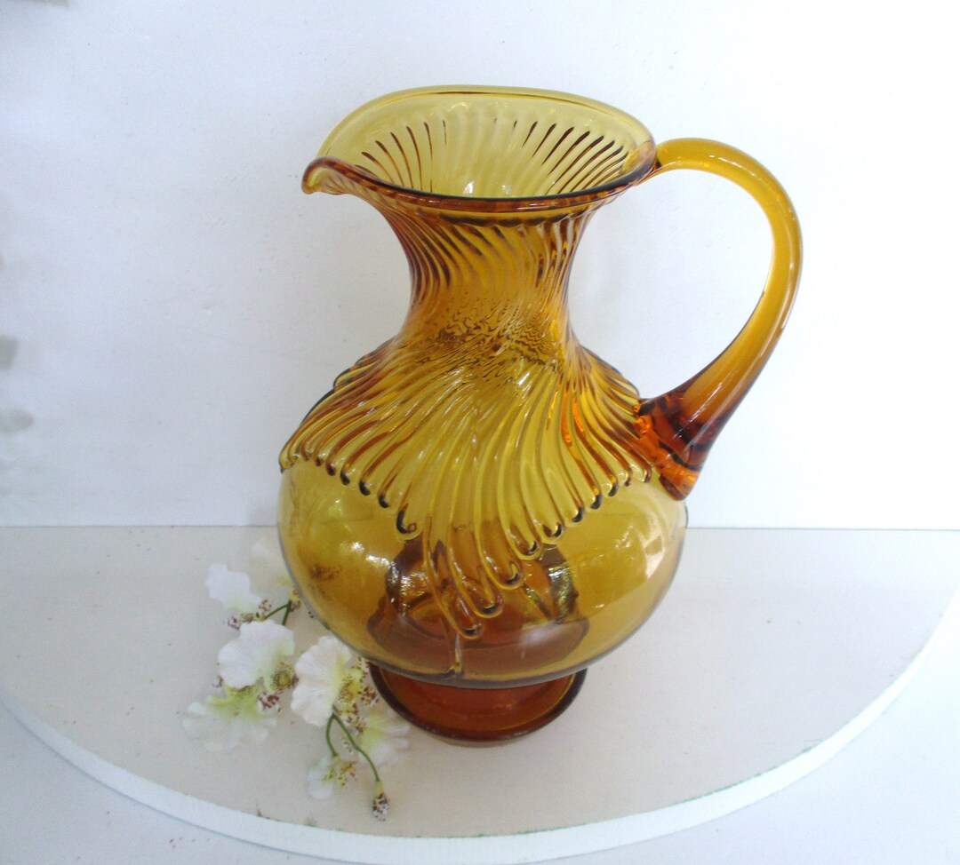 Vintage Yellow Glass Pitcher,9" Tall,ice Tea,lemonade,juice Pitcher/48 ...