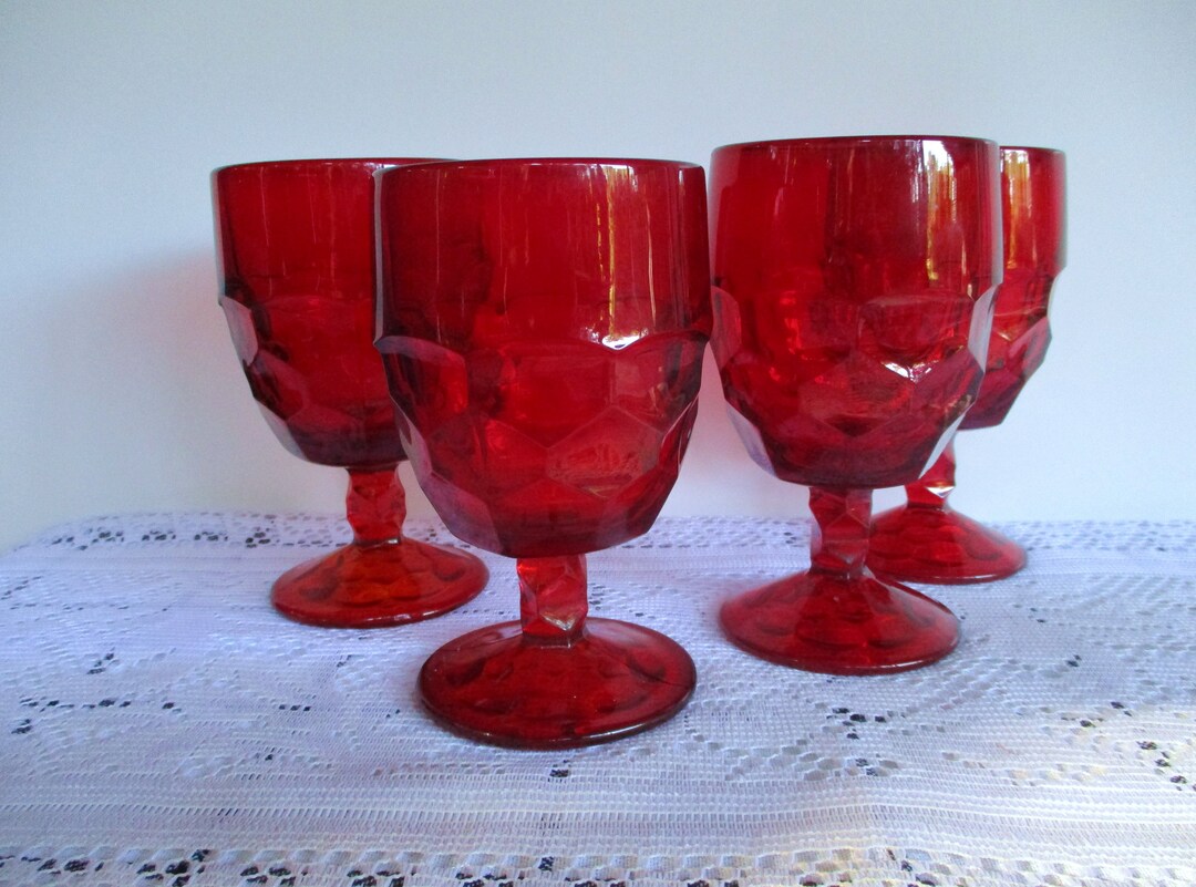 Viking Georgian Red Ruby Glass 4 Goblets,12 Oz Beverages Glasses,6"tall ...