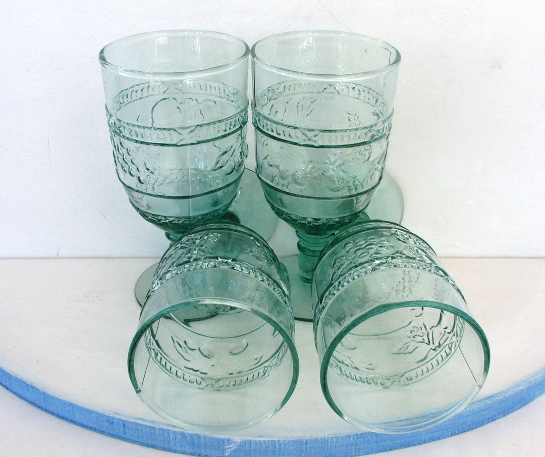 Vintage Set of 4 Glass Goblets,6.75" H Light Green Wine Goblets,orchard ...