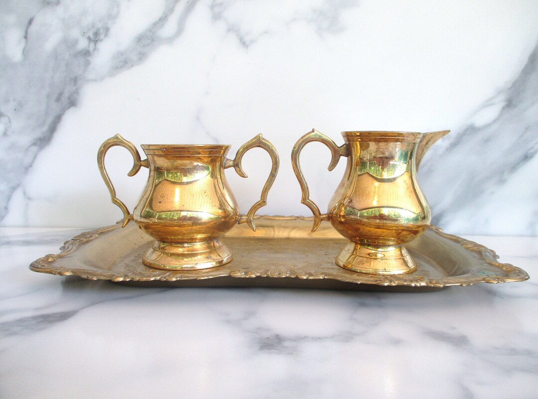 Vintage Gold Metal Sugar and Creamer,food Safe Silver Metal Inside - Etsy