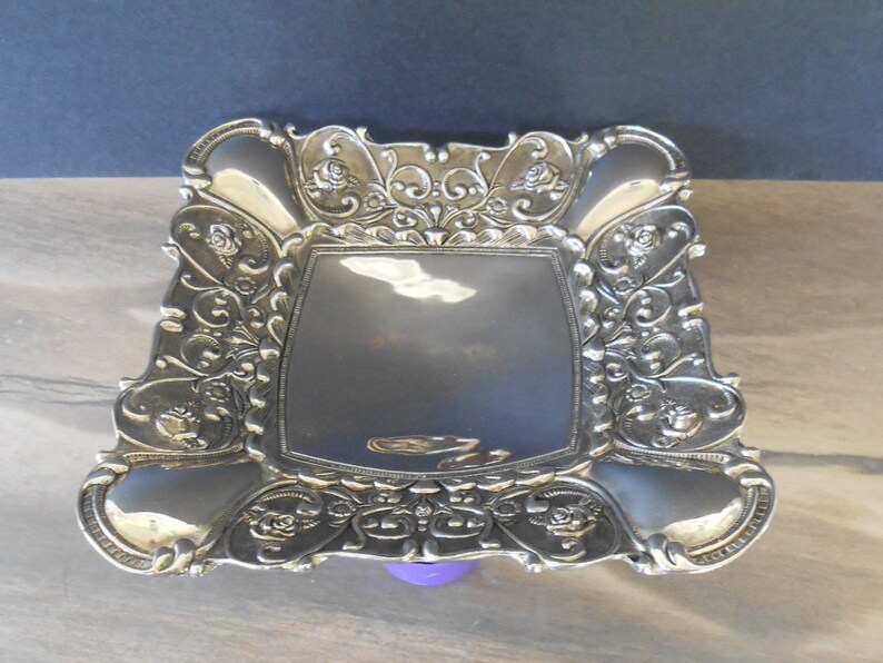 Vintage Silver Plated Square Bowlembossed Footed Silver Plate - Etsy