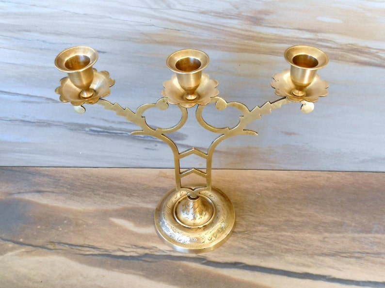 3 Arms Candelabra,brass Candle Holder Triple Arm Candelabra,etched Base ...