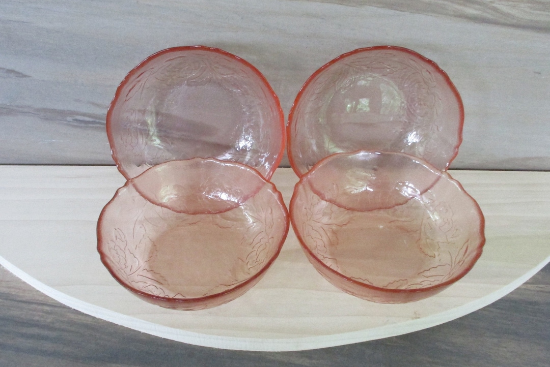 Vintage 4 Pink Glass Dessert Bowls,12 Oz Salad,fruit, Pudding Bowls ...
