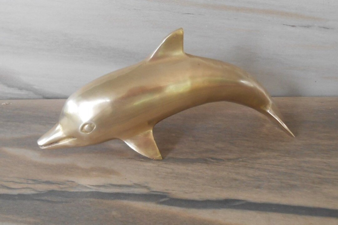 Vintage 8" L Brass Dolphin Figurine,brass Animal Statue, Marine Life ...