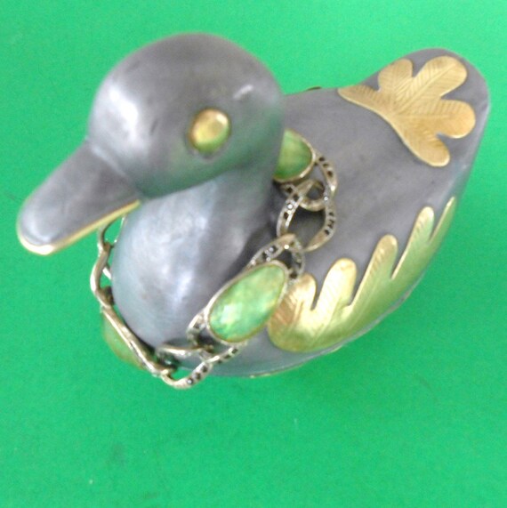Vintage Metal Duck Trinket Box, Pewter and Brass Bird… - Gem