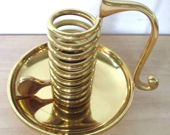 Brass Candle Holder With Handle Vintage Chamber Candlestick Dark ...