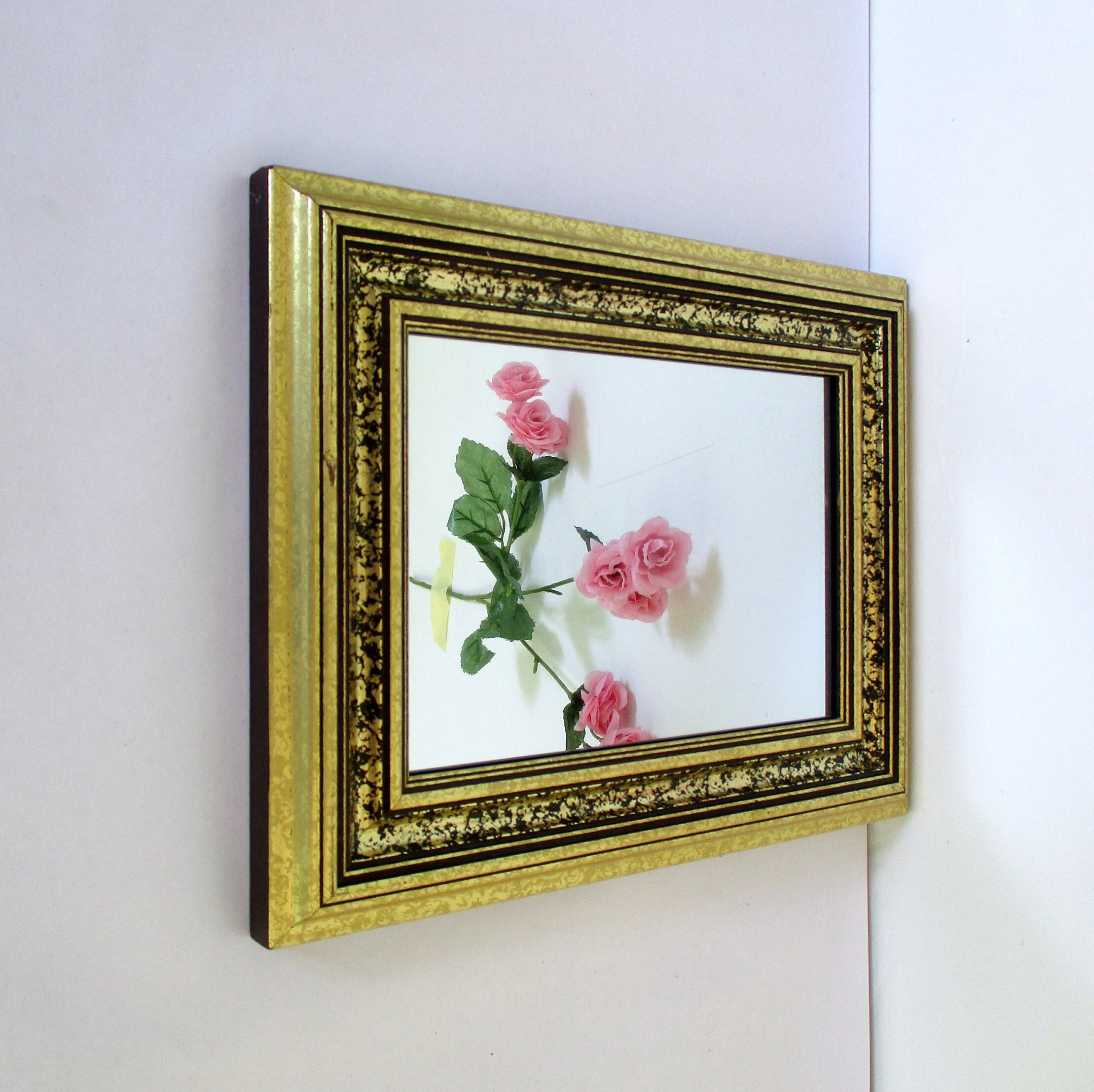 Vintage Wall Hanging Rectangle Mirrorbright Gold Wooden - Etsy