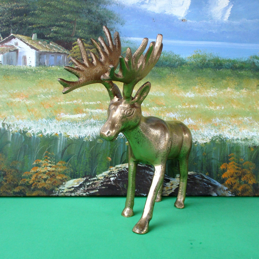 Vintage Brass Moose Figurine,9.5" T Moose Sculpture,collectable Animal ...