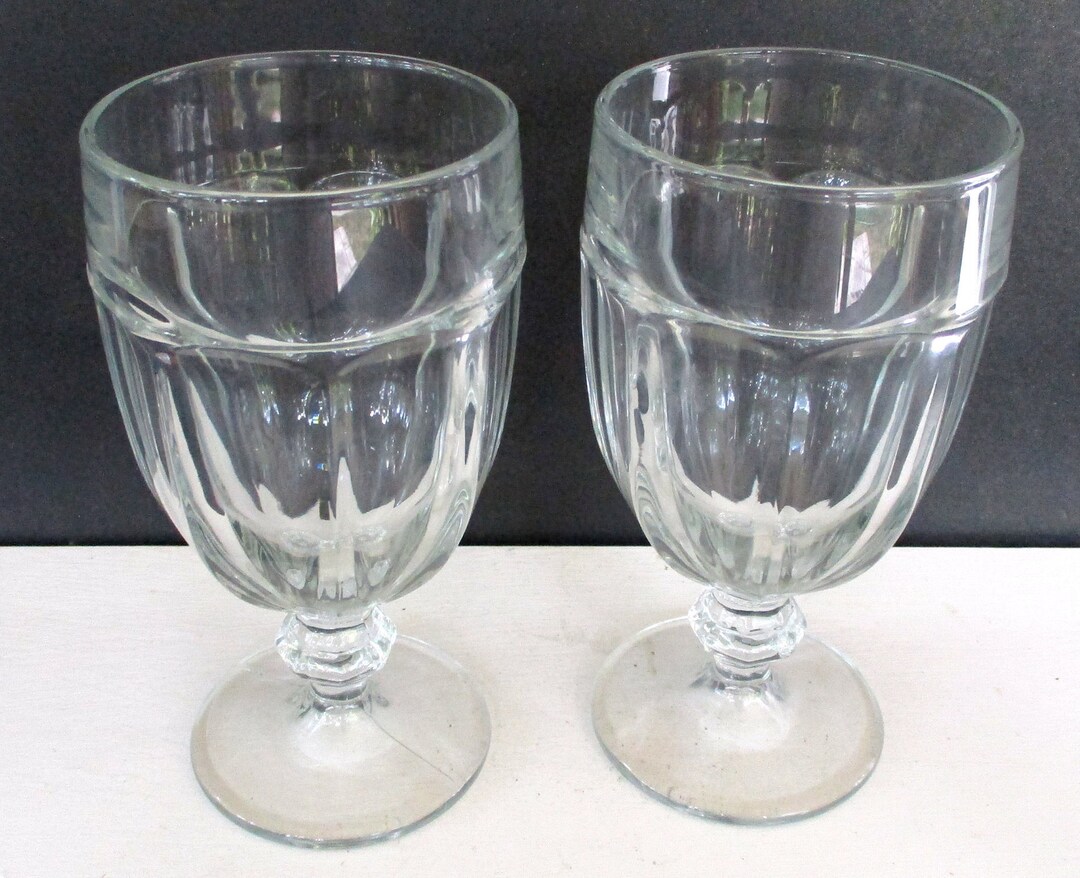 Vintage Clear Glass Goblets,2 Libbey Gibraltar Duratuff Beverages Iced ...