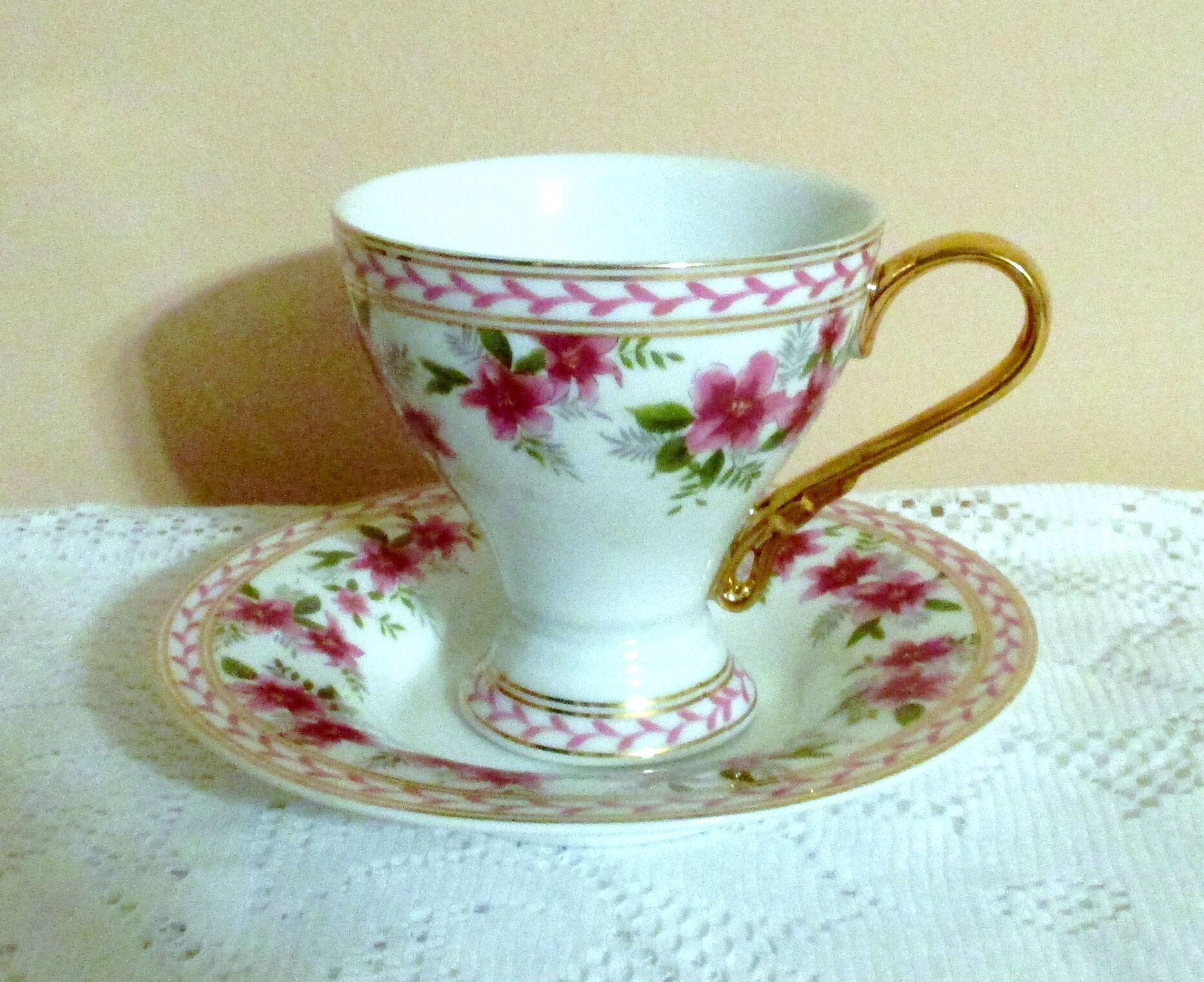 Vintage Nantucket Home Porcelain Tea Cup and Saucer,gold Handle and Rim ...