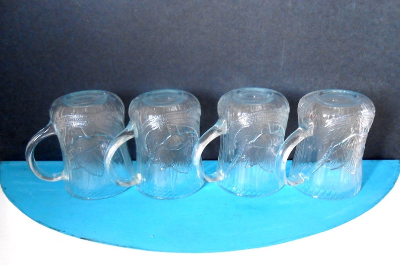 Arcoroc Vintage Clear Crystal Glass Mugs With Handles Flower Etsy