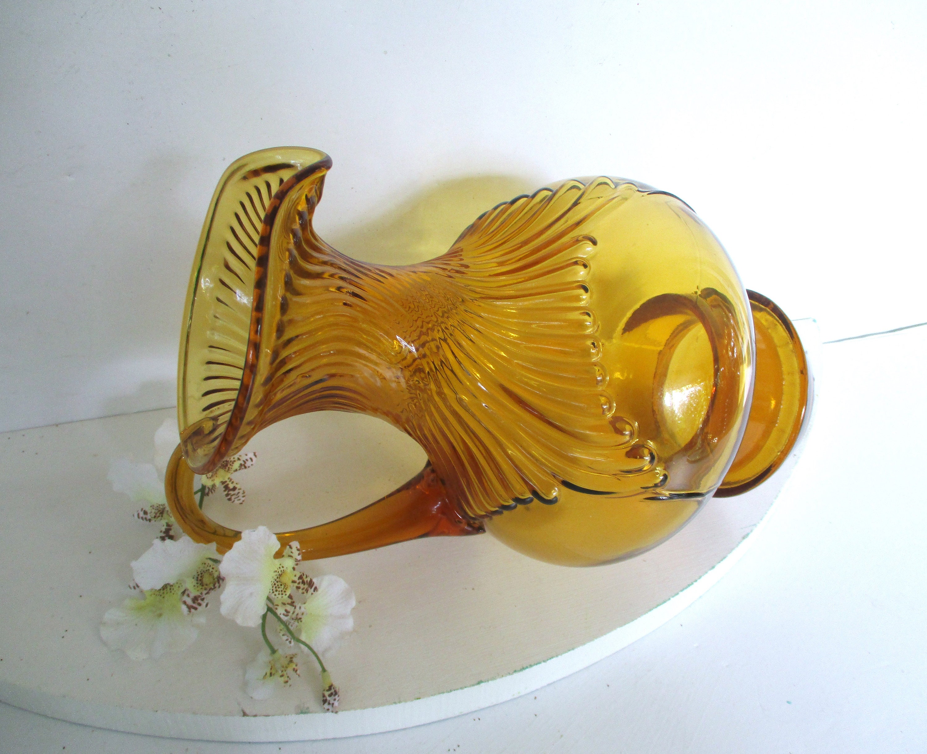 Vintage Yellow Glass Pitcher,9" Tall,ice Tea,lemonade,juice Pitcher/48 ...