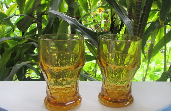 Vintage 2 Yellow Glass Beverages Tumblers georgian Honeycomb Heavy Glasses 10 Oz Yellow Glasses water Glasses 5 Tall Etsy UK
