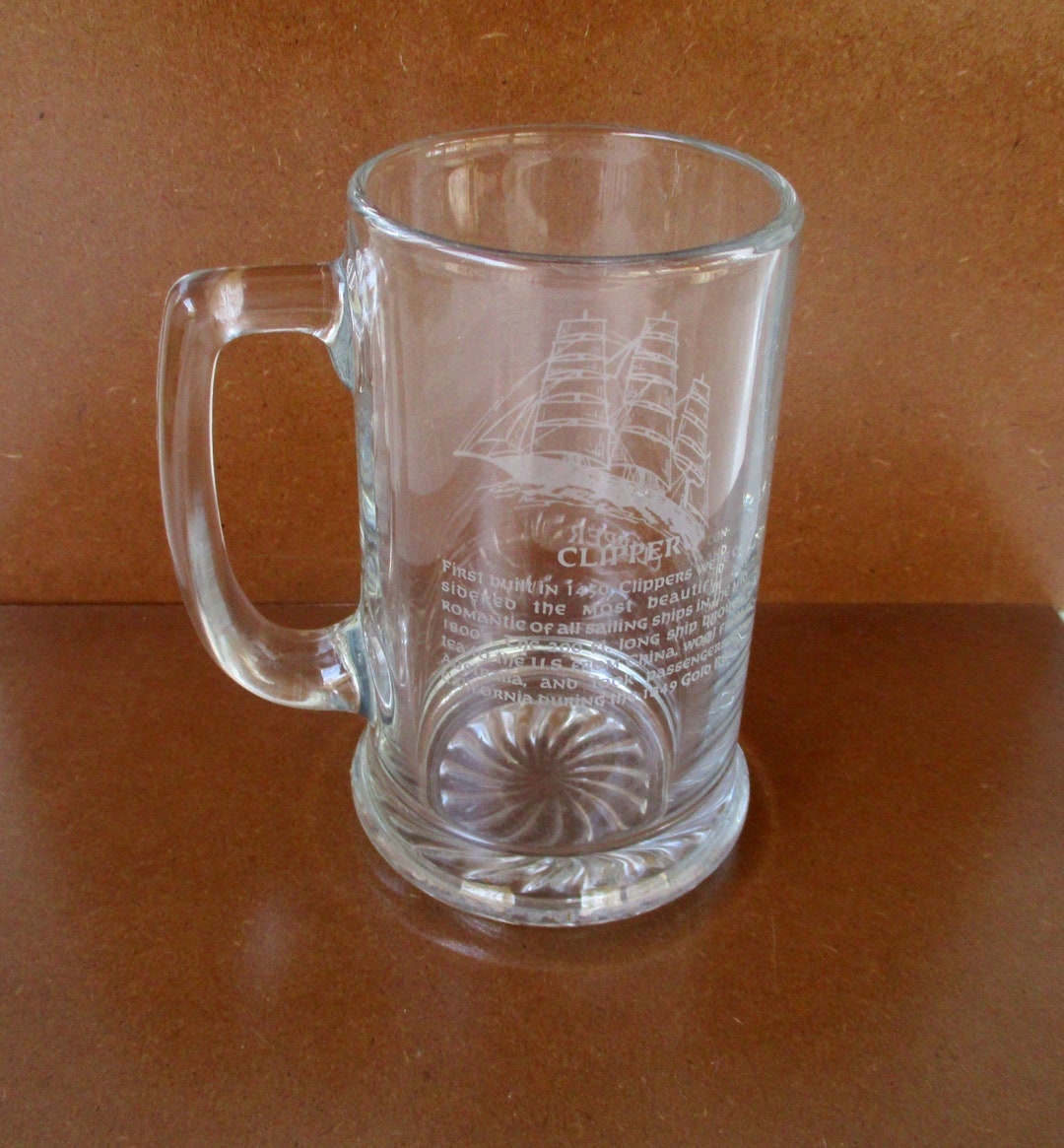 Vintage CLIPPER Ship Clear Glass Mug,5.25"h,stein Etched Nautical Beer ...