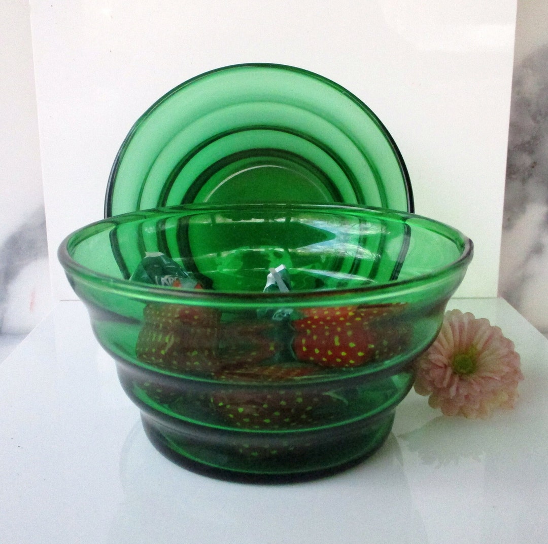 Vintage 2 Custard Bowls, Green Glass Custard Bowls,6-ounce Cups,candy ...