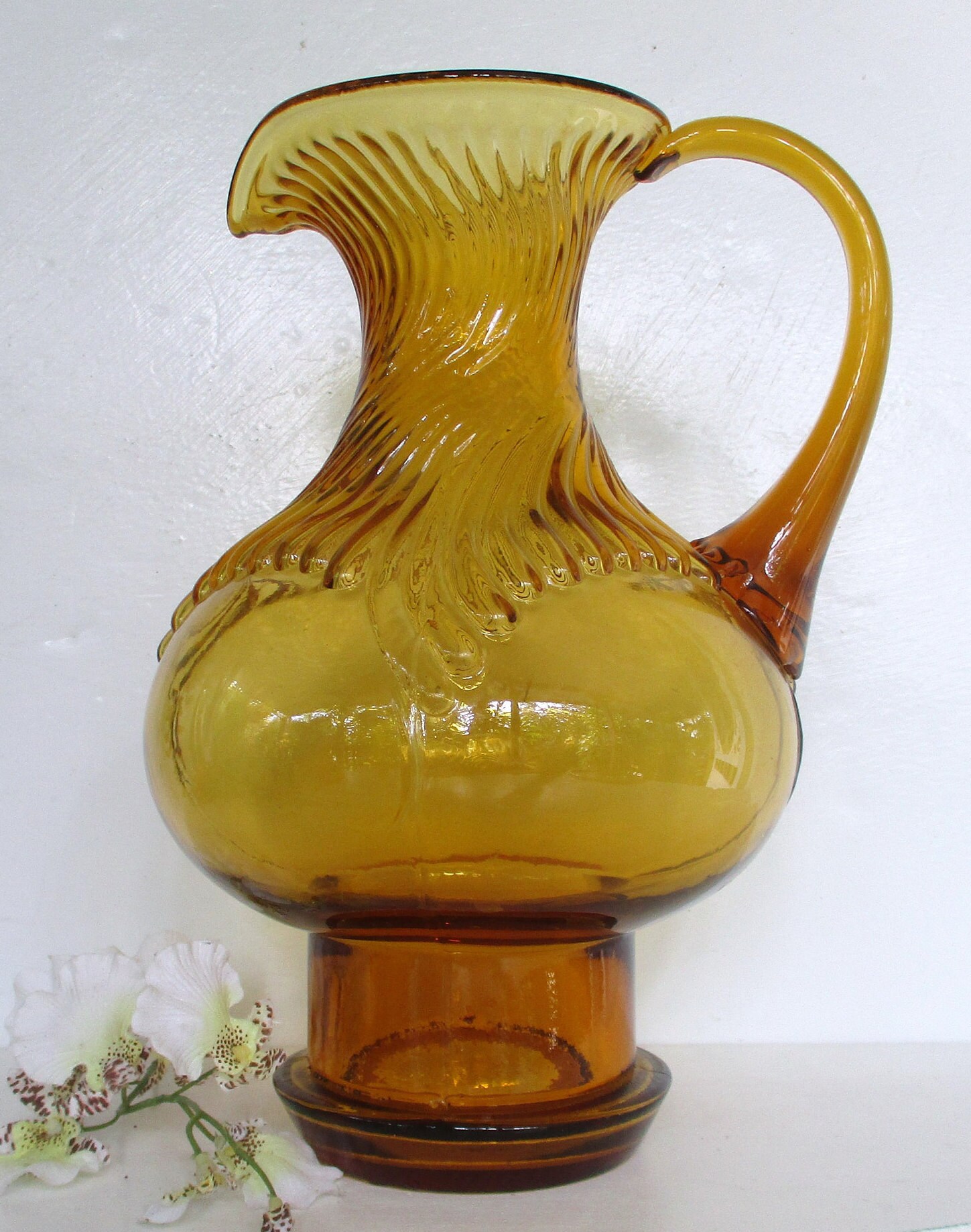 Vintage Yellow Glass Pitcher,9" Tall,ice Tea,lemonade,juice Pitcher/48 ...