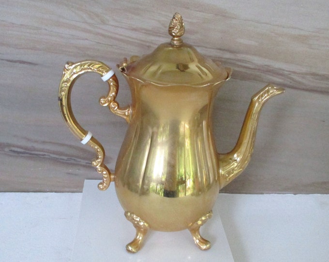 Vintage Gold Plated Pitcher With Attached Lid,footed Pitcher,water,tea ...