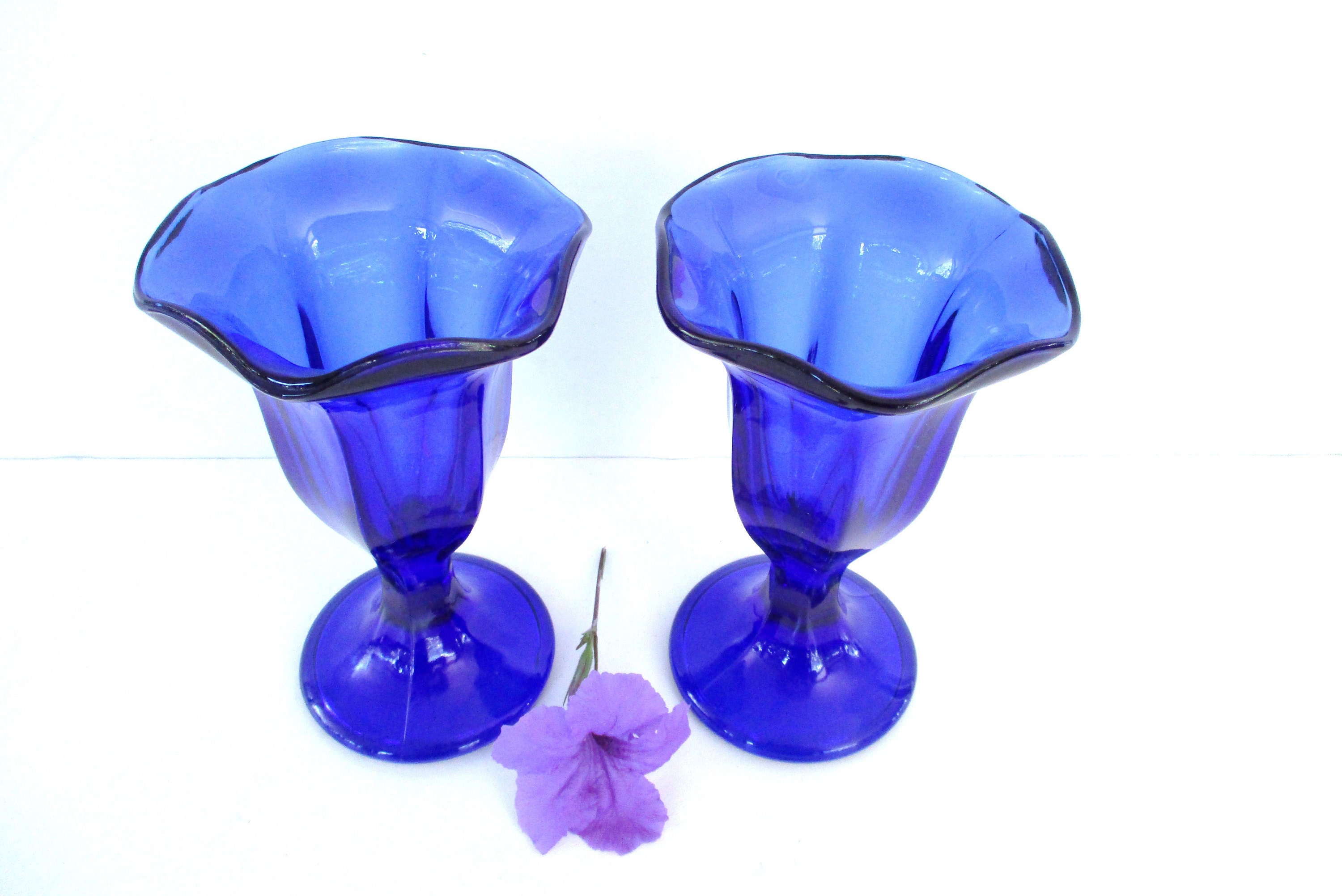 Vintage 2 Cobalt Blue Glass Cupssundaeice Cream Glasses | Etsy