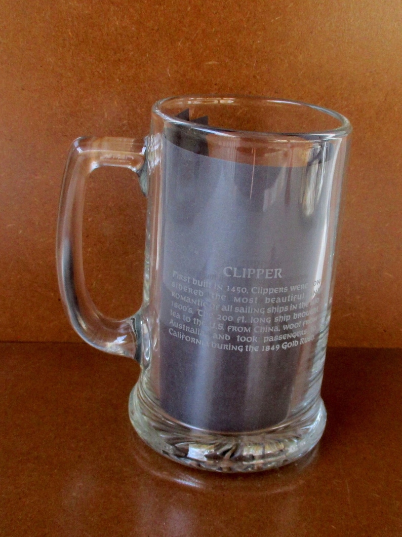 Vintage Etched Clipper Ship Glass Beer Mug, Nautical Stein - Etsy