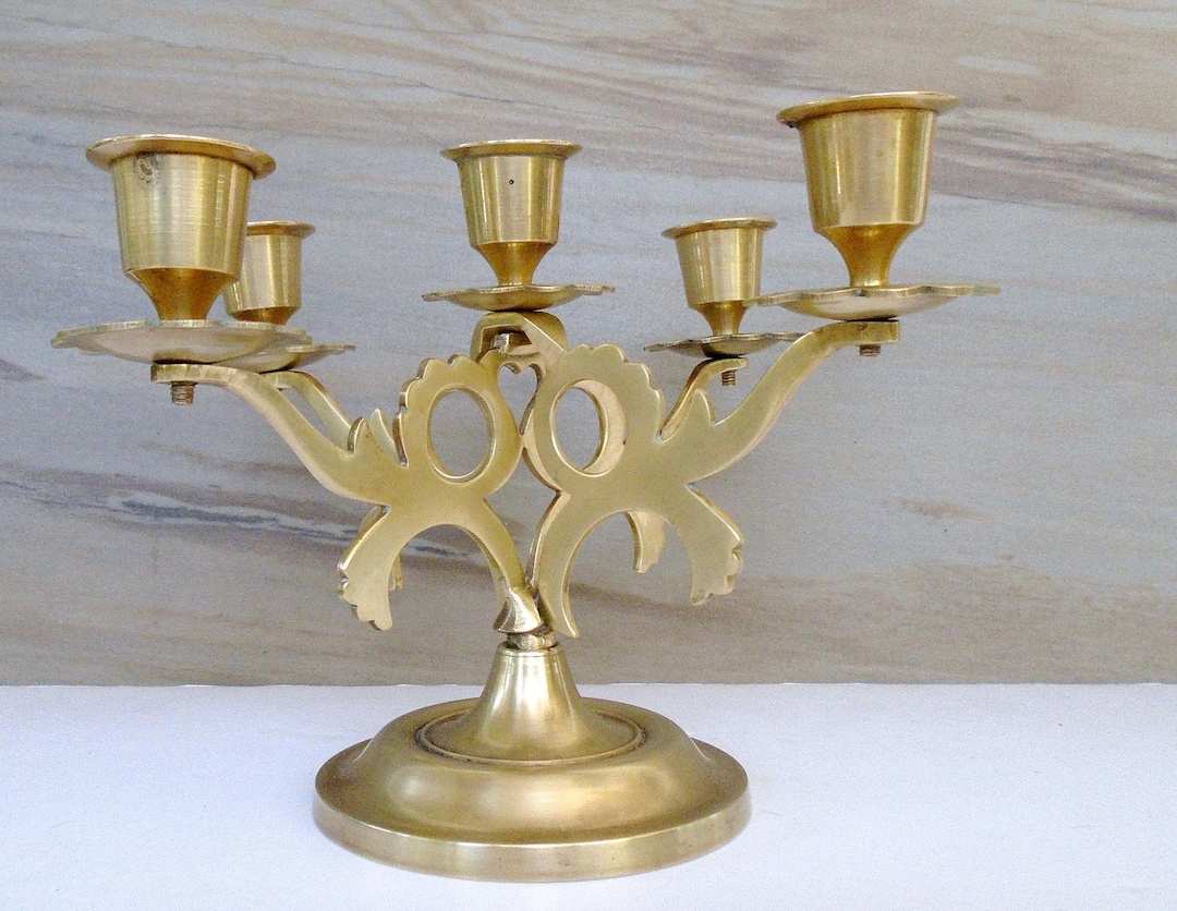 Vintage/1 ONE/ Candelabro de latón para cinco velas, portavelas ...