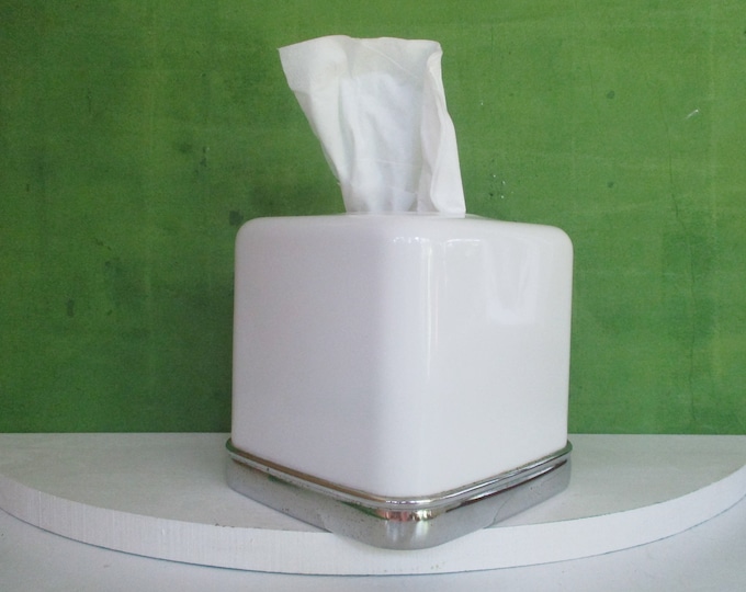 Tissue Box Cover ,white Enamel Tissue Holder With Oval Opening ...