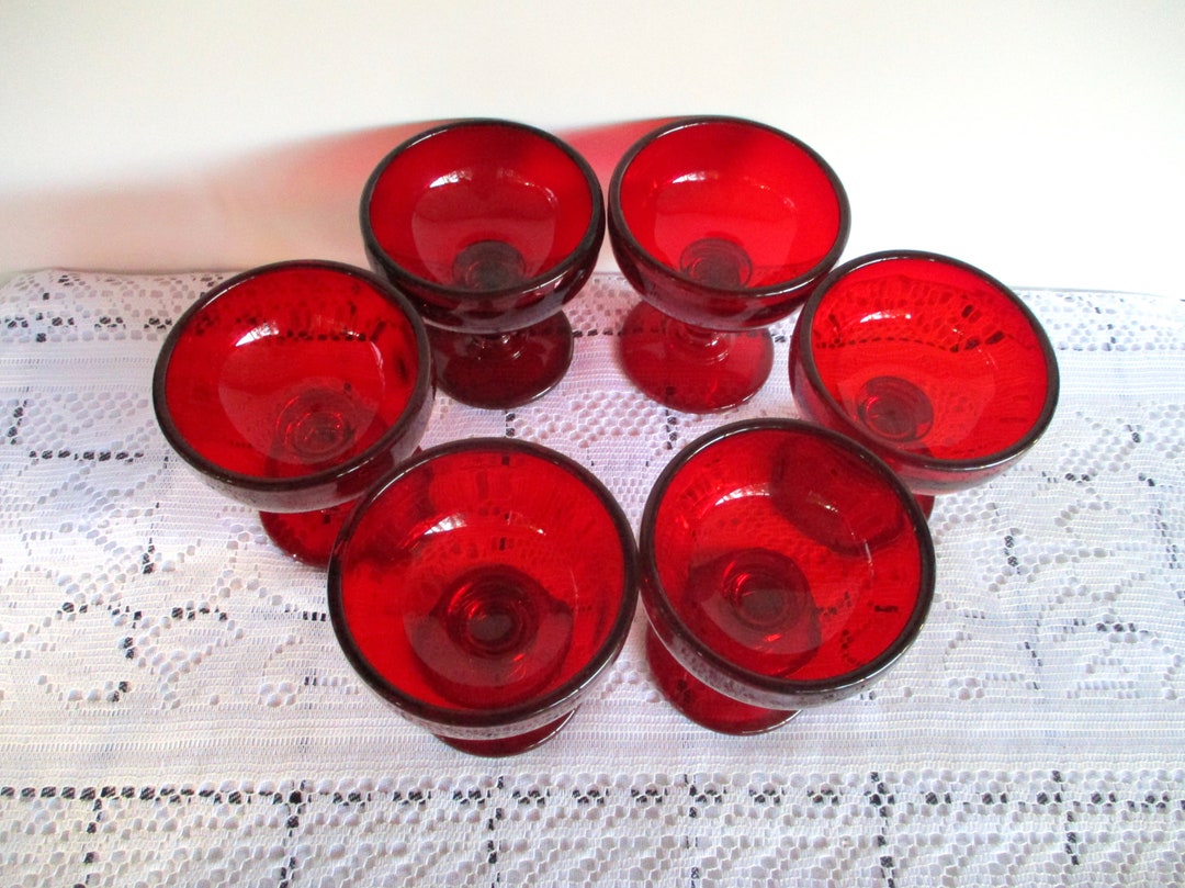 Vintage 6 Ruby Red Glass Champagne Goblets,4 Oz Dessert Bowl Imperial ...