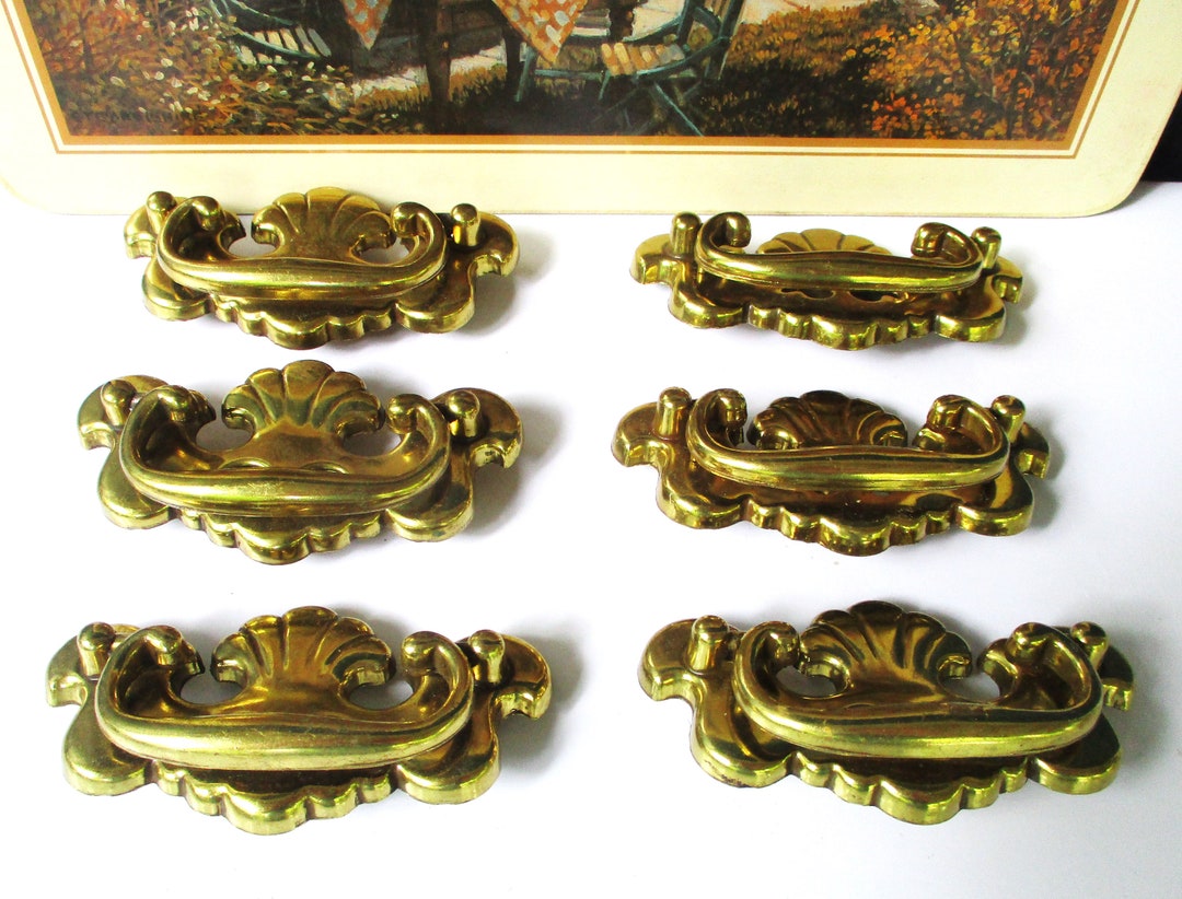 Vintage 6 Brass Drawer Pulls ,made in Canada by ILCO UNICAN, Dresser Handle ,cabinet Door Pulls ...