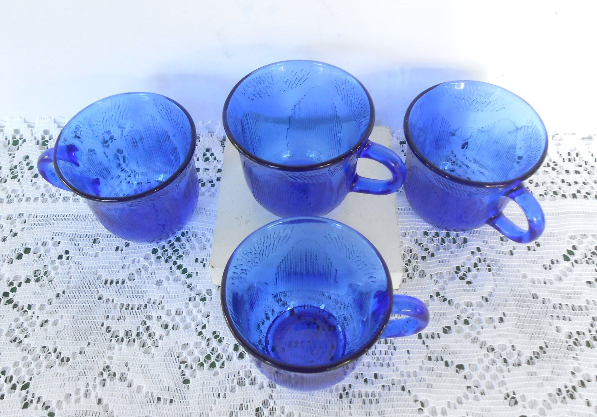 Vintage 4 Cobalt Blue Glass Coffee Cup With Handle Fortecrisa | Etsy